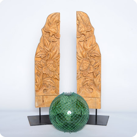 Recycled Glass Buffet Balls + Wooden Carved Columns - Swift + Company